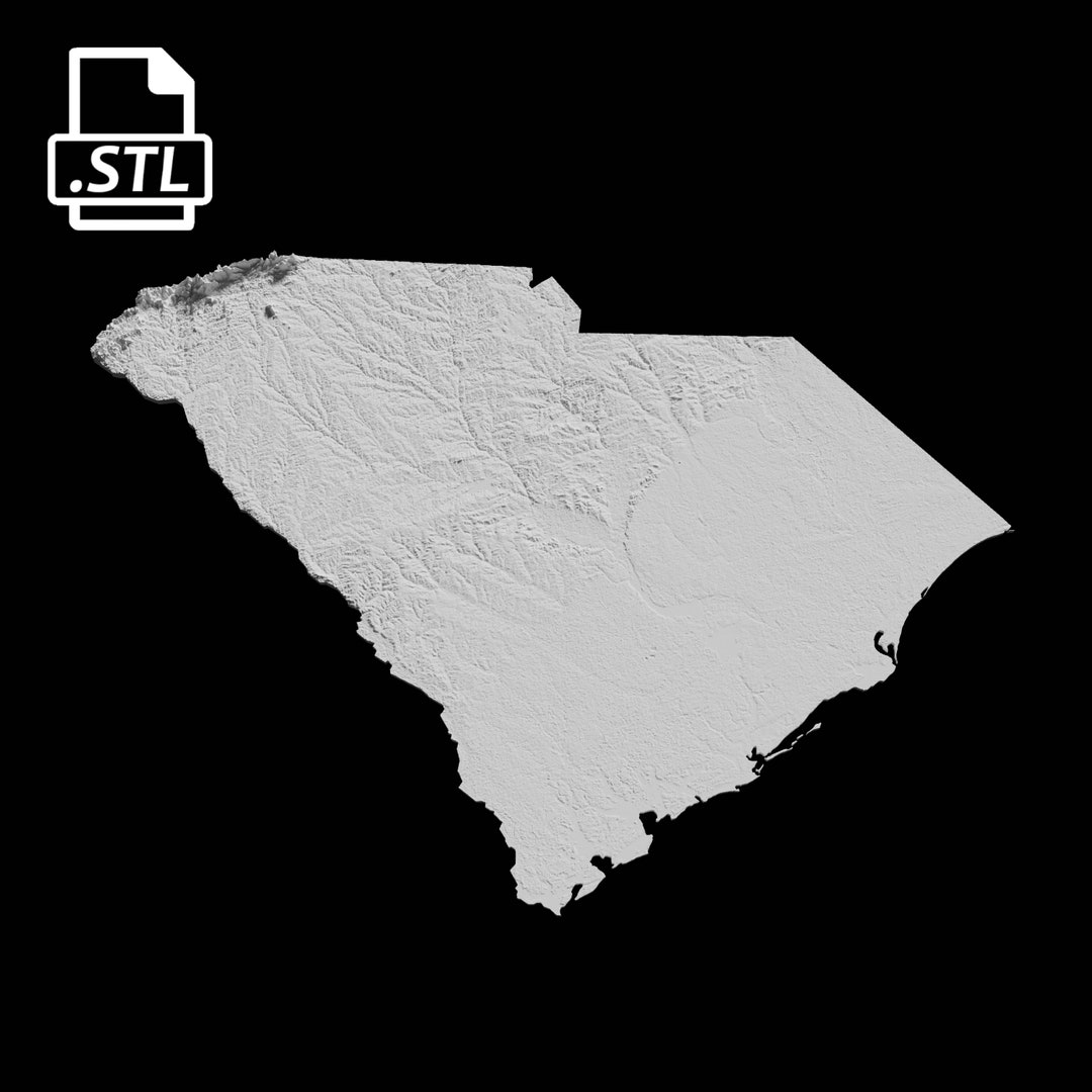 State of South Carolina Topographic Map 3D Model File Stl File for CNC ...