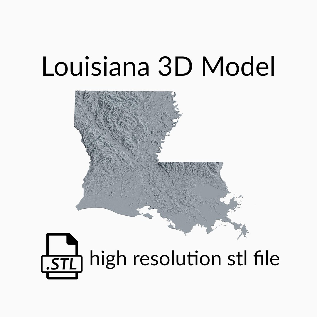 State of Louisiana Topographic Map 3D Model File | Stl File for CNC ...