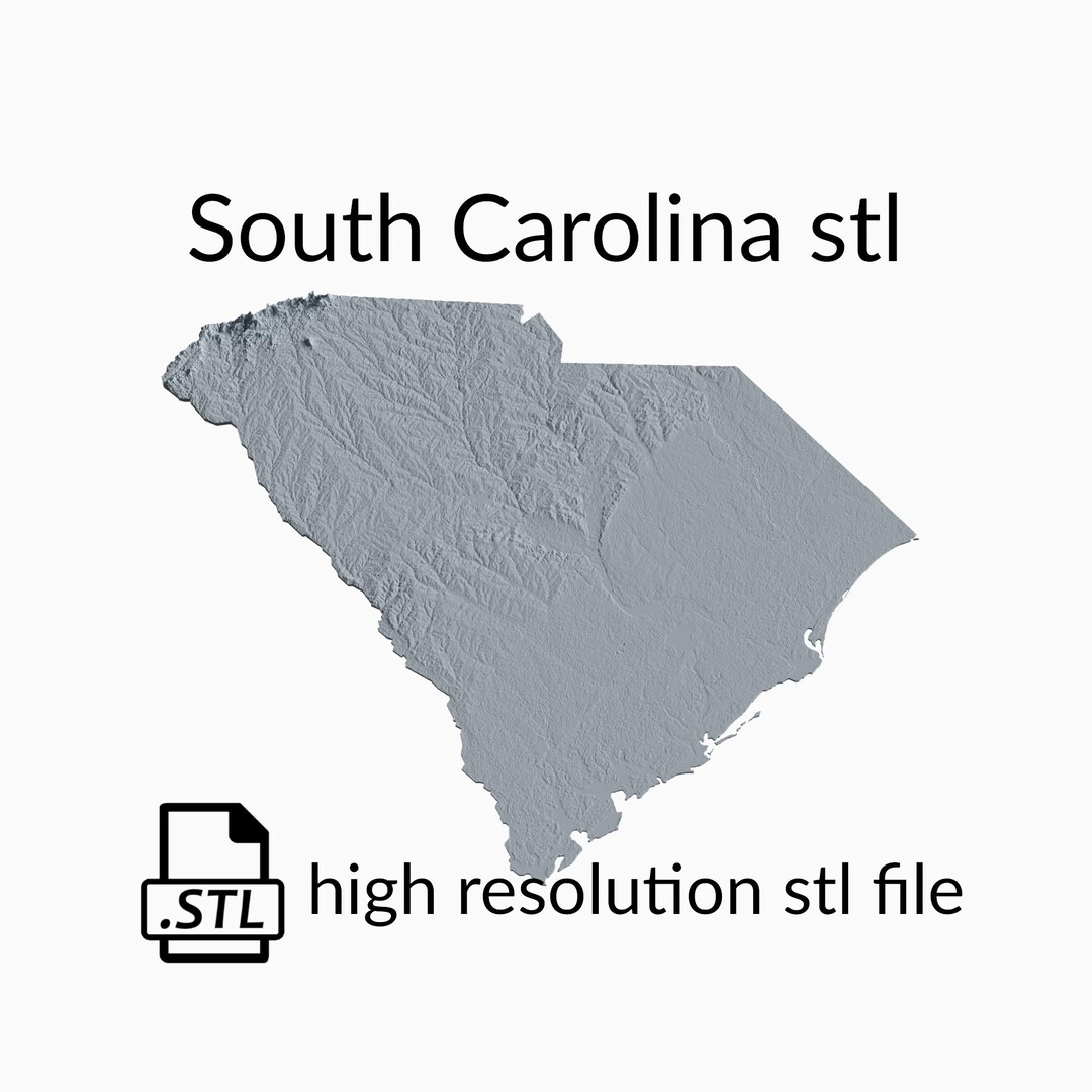 State of South Carolina Topographic Map 3D Model File | Stl File for ...