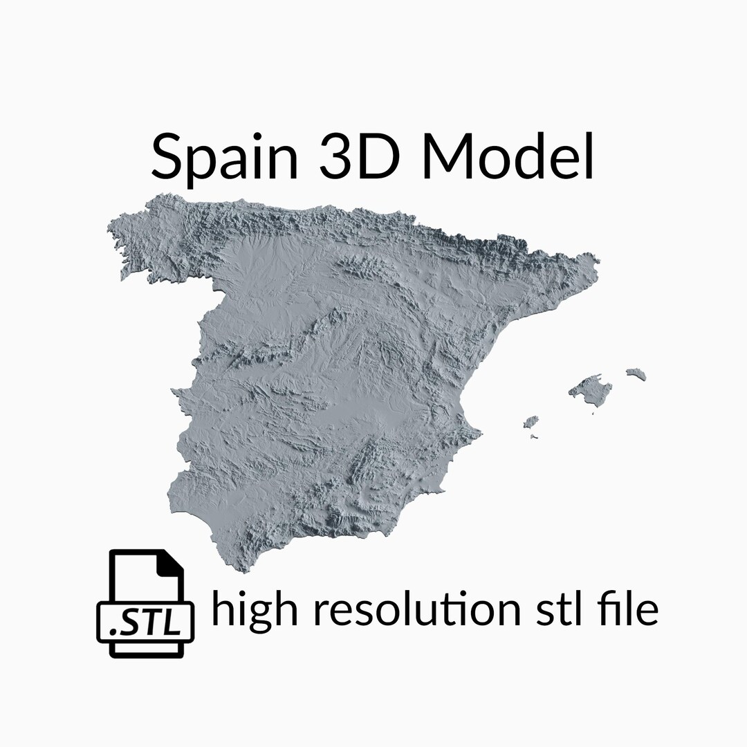 Spain Topographic Map 3D Model File | Stl File for CNC Milling and 3D ...