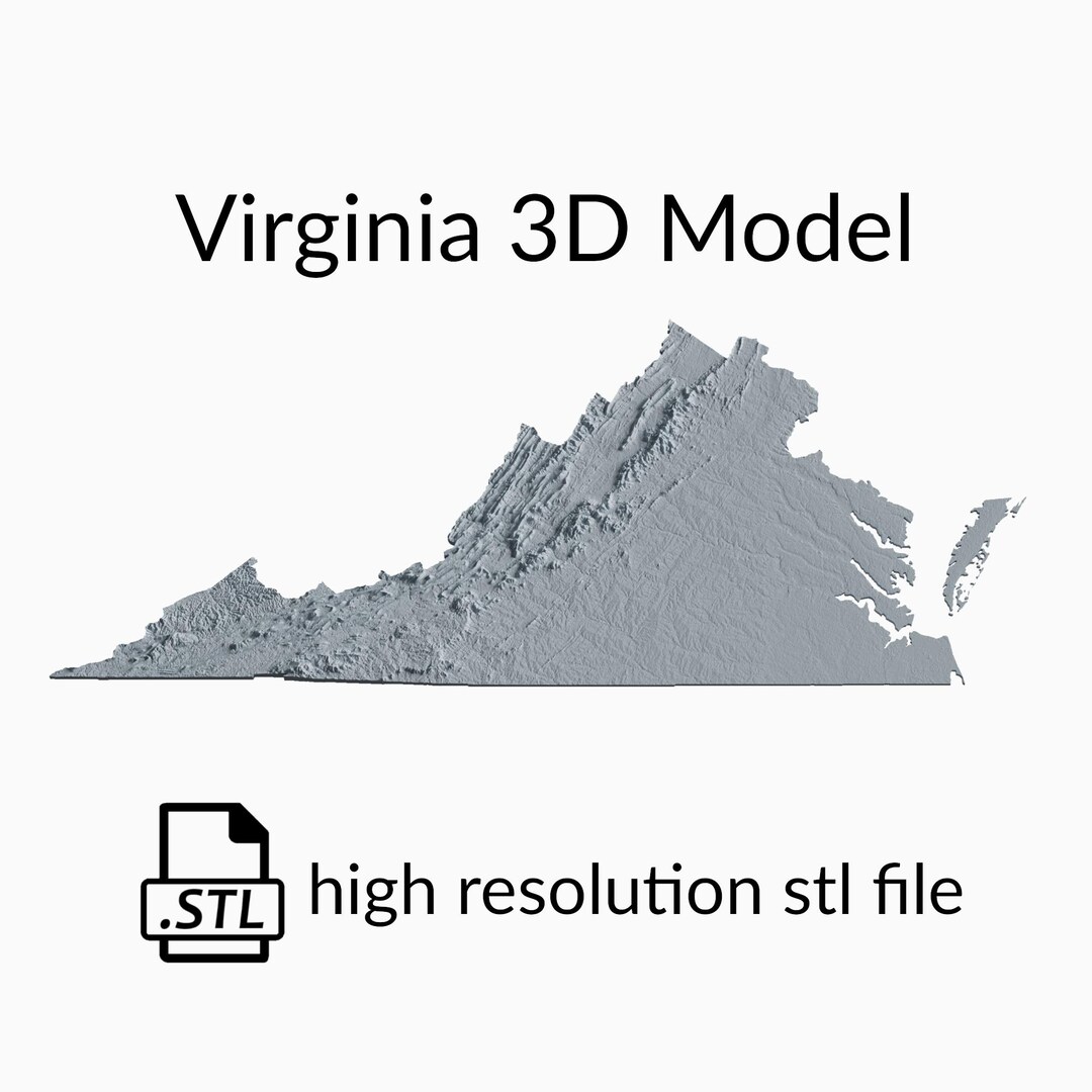 State of Virginia Topographic Map 3D Model File | Stl File for CNC ...