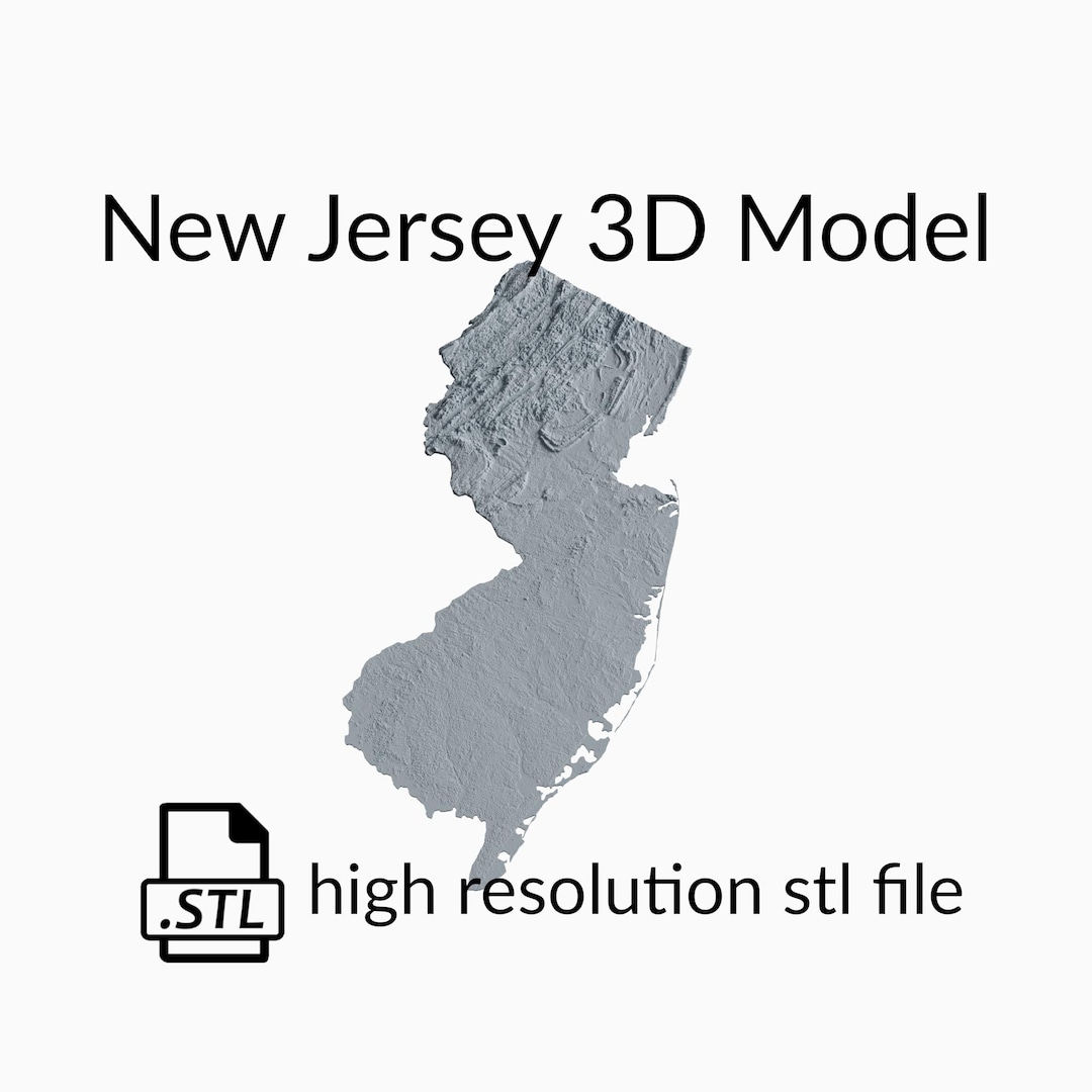 State of New Jersey Topographic Map 3D Model File | Stl File for CNC ...