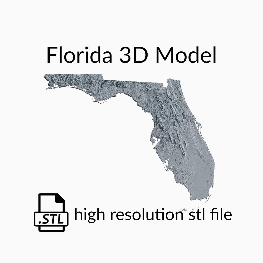 State of Florida Topographic Map 3D Model File | Stl File for CNC ...