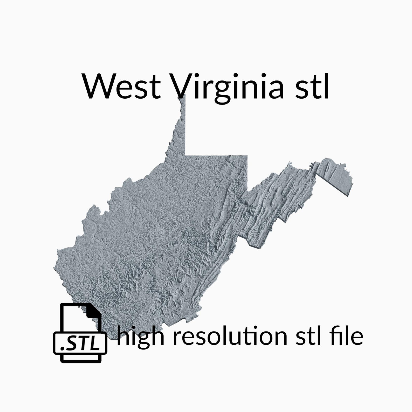 State of West Virginia Topographic Map 3D Model File | Stl File for CNC ...