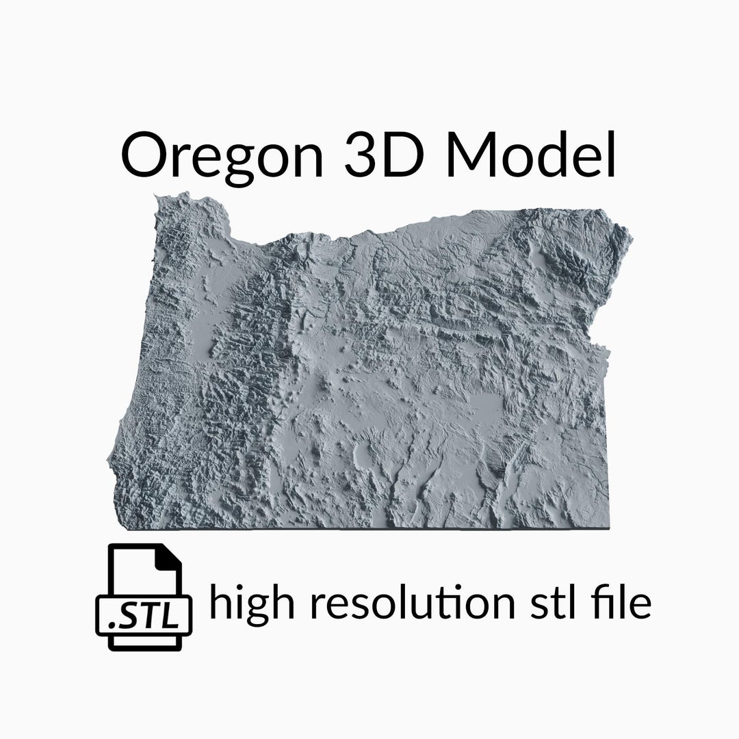 State of Oregon Topographic Map 3D Model File | Stl File for CNC ...