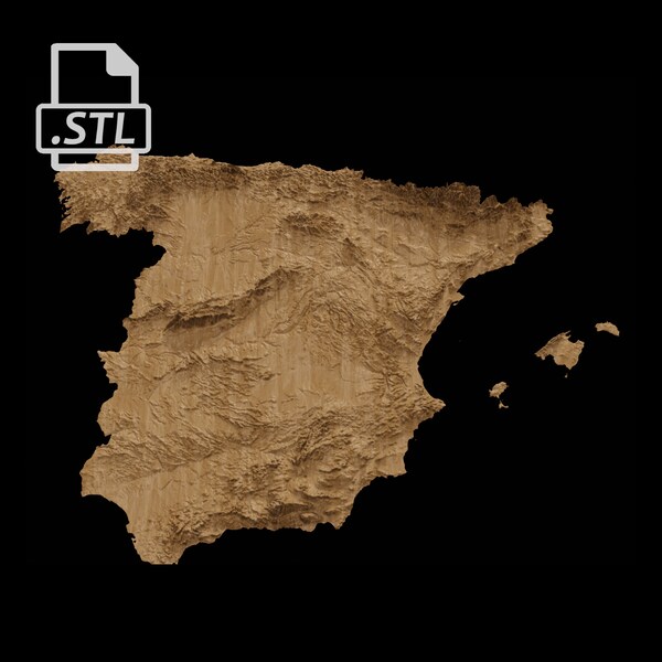 3d Topographic Map Spain - Etsy