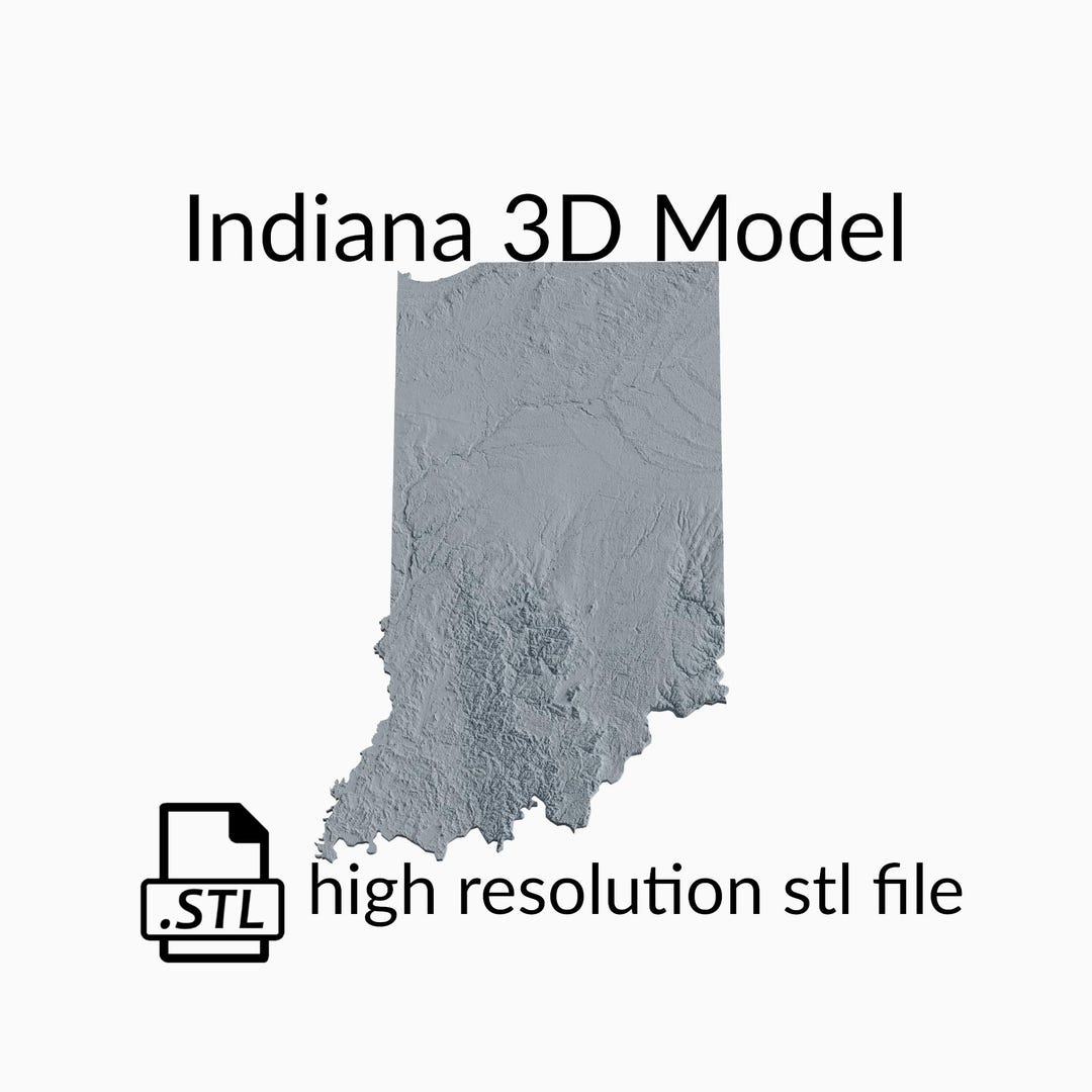 State of Indiana Topographic Map 3D Model File | Stl File for CNC ...