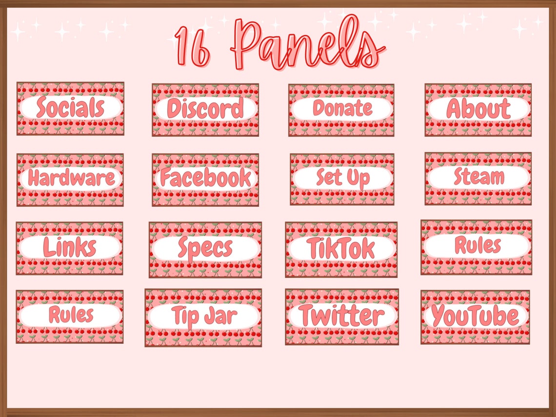 Cherries Twitch Stream Package Pink Pastel Kawaii Cute Overlay Screens ...
