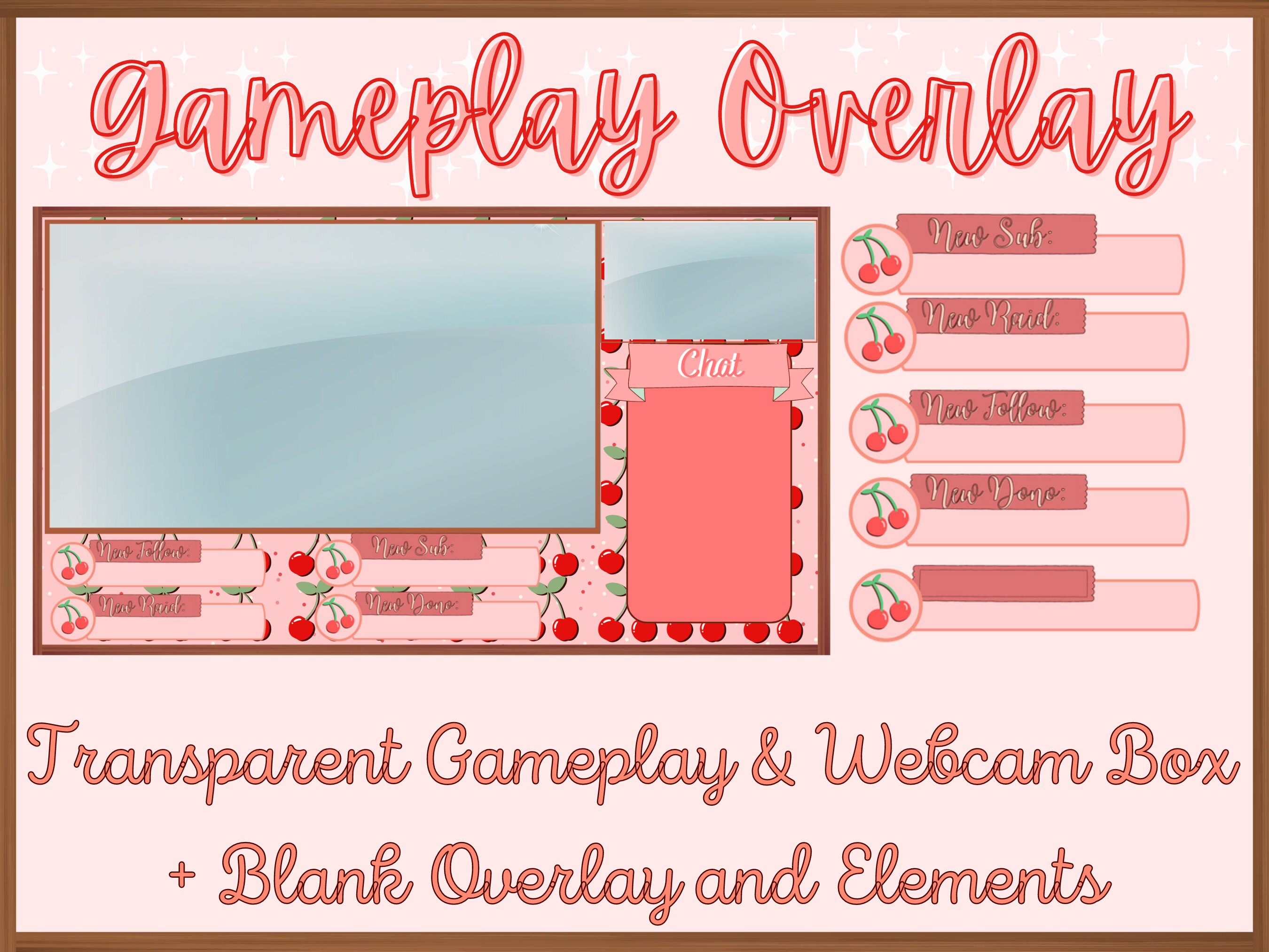 Cherries Twitch Stream Package Pink Pastel Kawaii Cute Overlay Screens ...