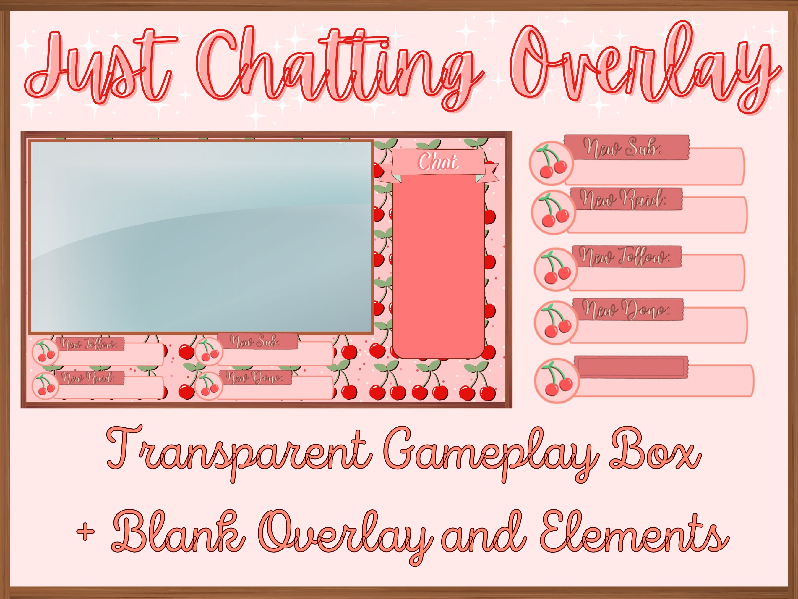 Cherries Twitch Stream Package Pink Pastel Kawaii Cute Overlay Screens ...