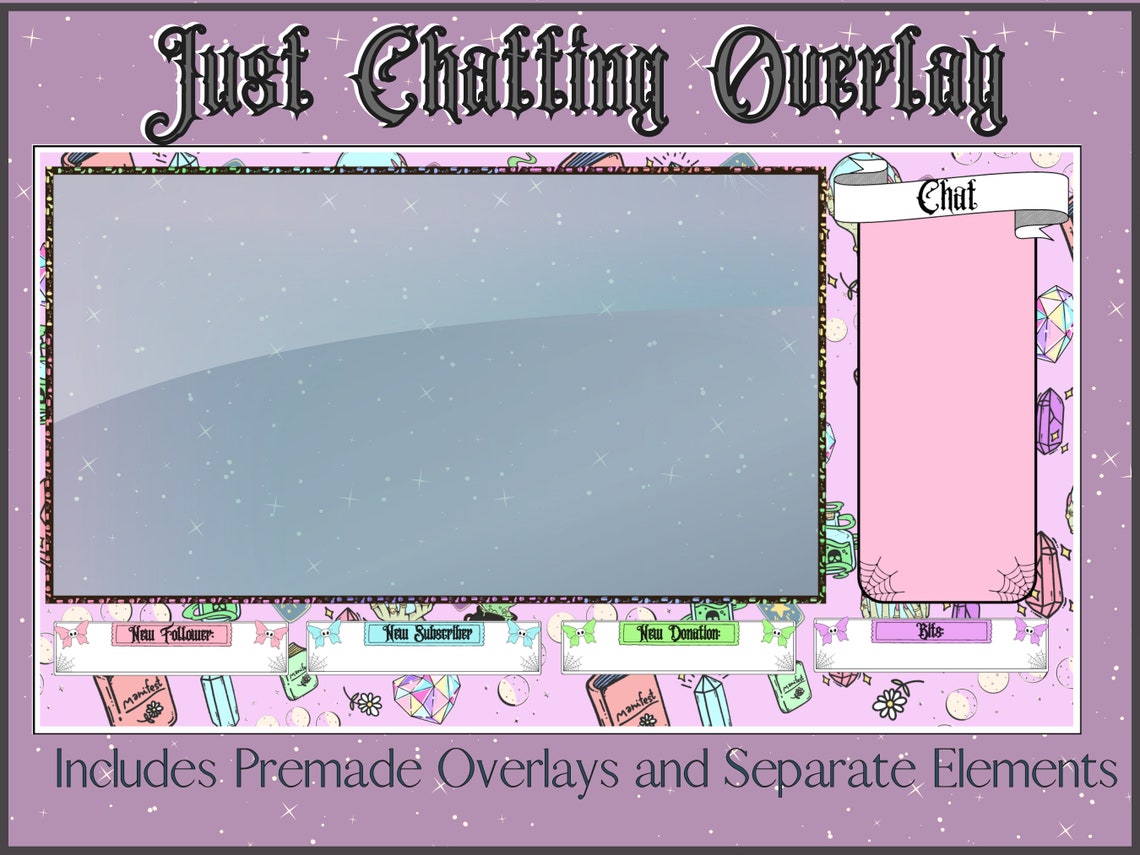 Pastel Witch Twitch Theme Stream Overlay Package With Screens Frames Panels Alerts Labels Cute ...