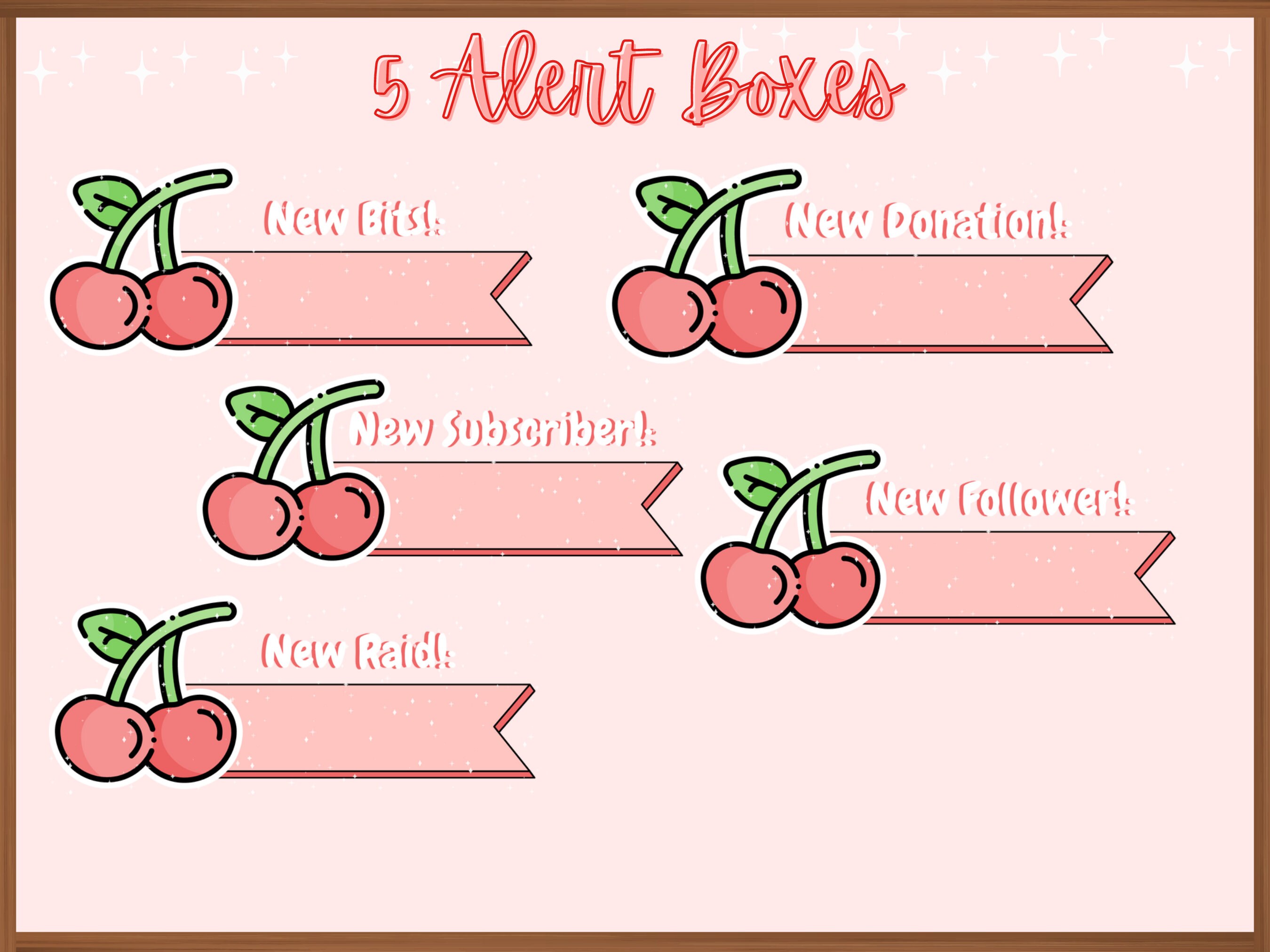 Cherries Twitch Stream Package Pink Pastel Kawaii Cute Overlay Screens ...