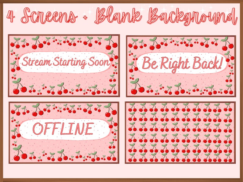 Cherries Twitch Stream Package Pink Pastel Kawaii Cute Overlay Screens ...