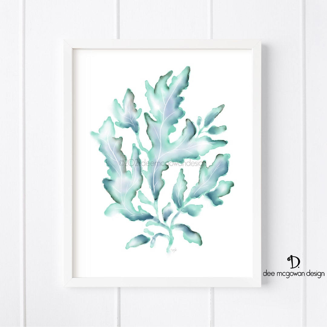 Watercolor Seagrass Art Print Handpainted Seaweed Turquoise Sea Blue ...