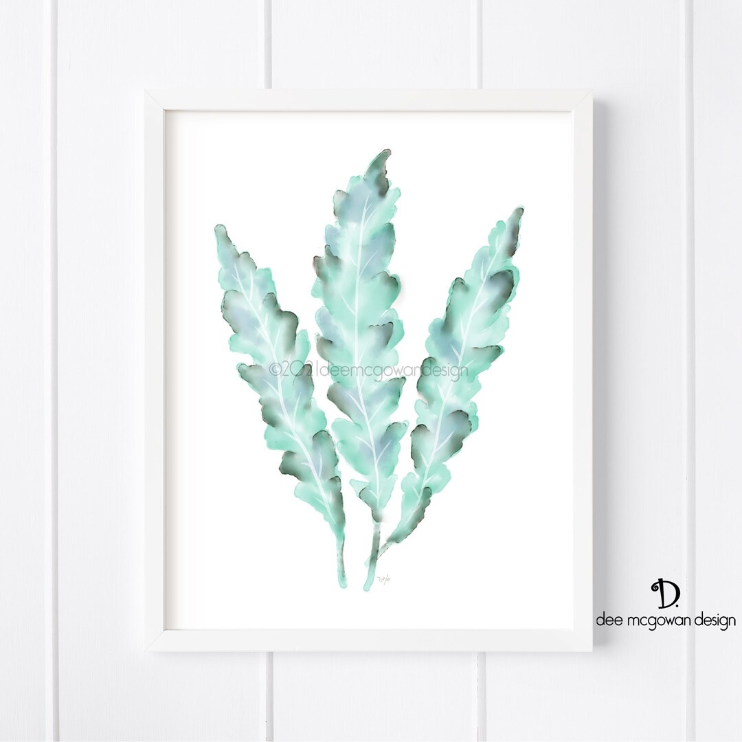 Watercolor Seagrass Leaves Art Print Handpainted Seagrass Turquoise Sea ...