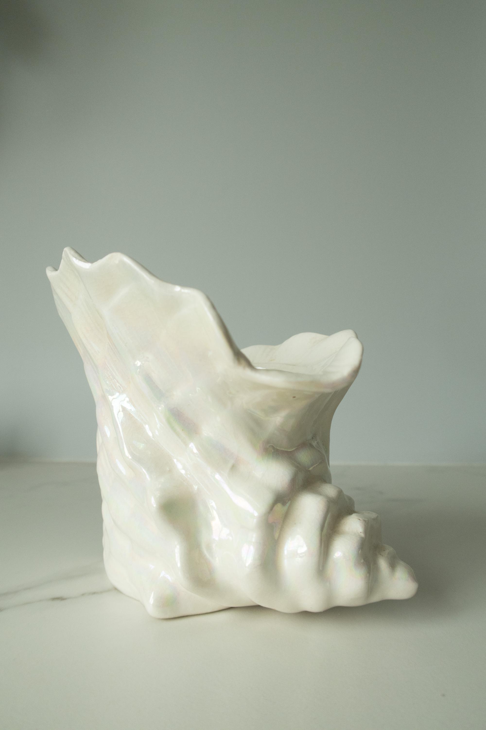 Vintage White Iridescent Conch Shell Planter Plant Pot Vase *imperfect ...