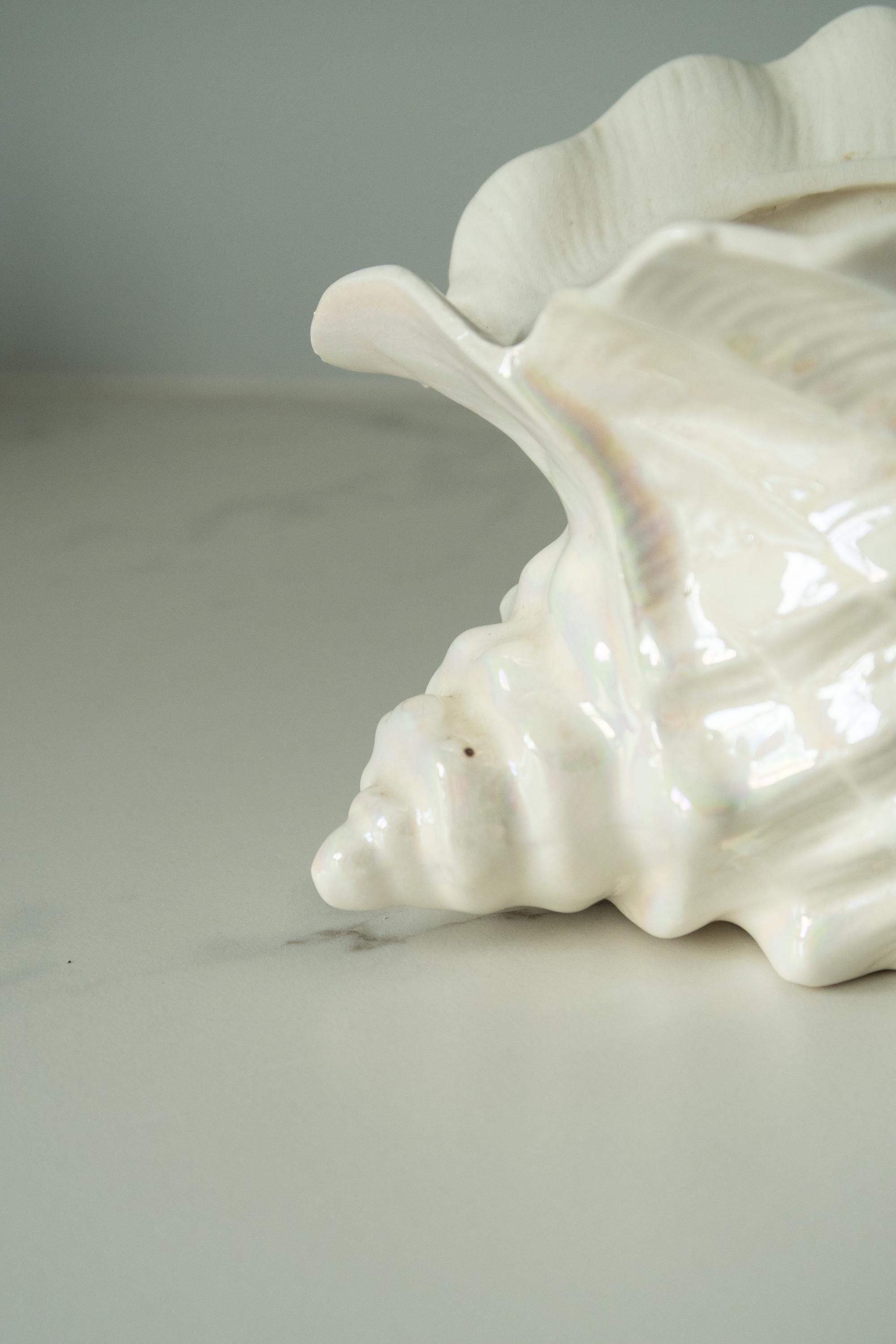 Vintage White Iridescent Conch Shell Planter Plant Pot Vase *imperfect ...
