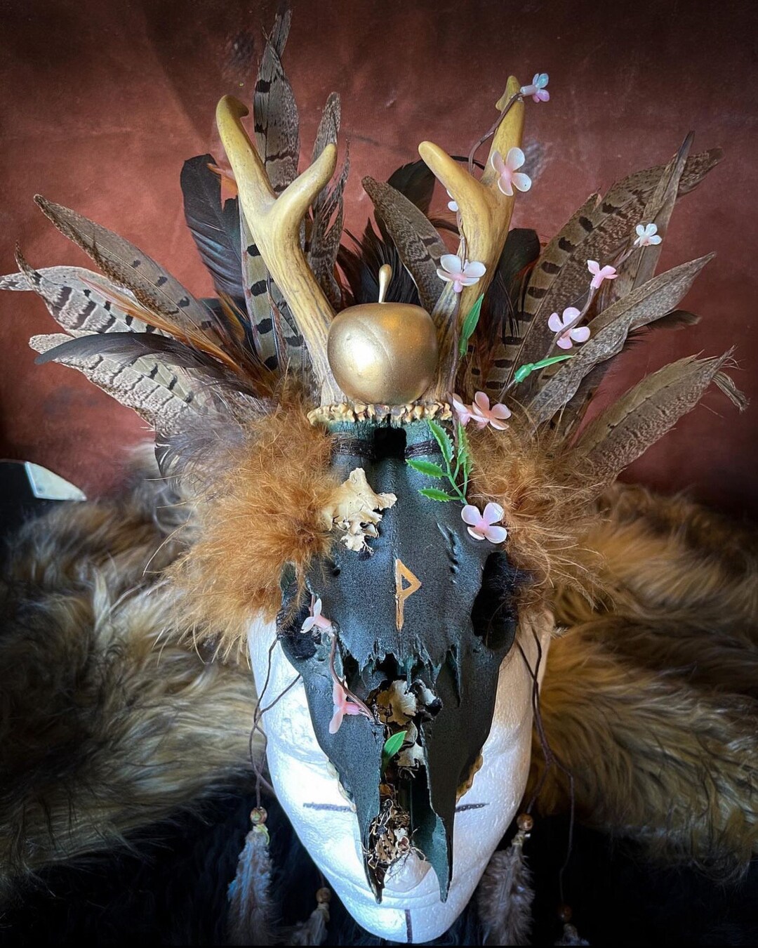 Idunn Feathered Druid Roe Deer Skull Headdress - Etsy