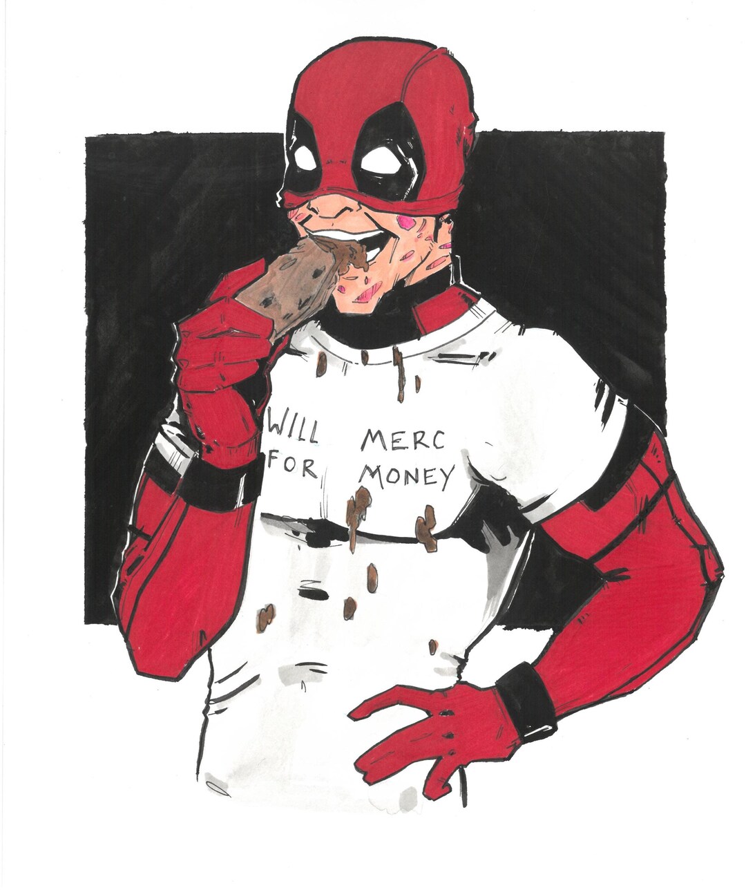 Deadpool Eating a Burrito no Wolverine Original Art /// Penink Drawing ...