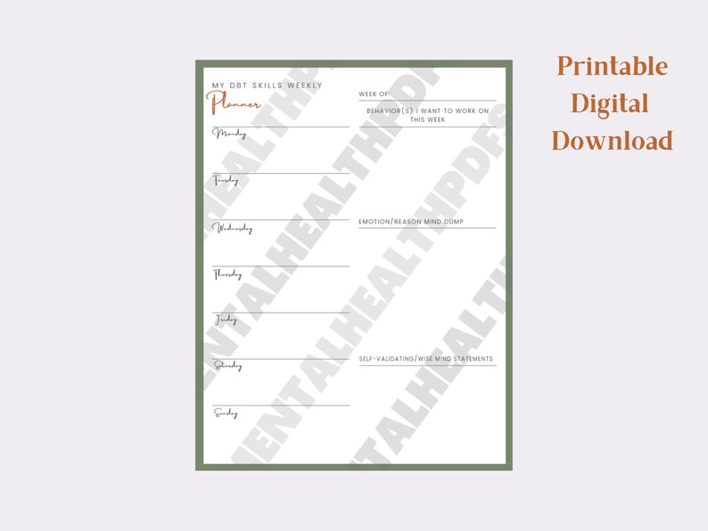Weekly DBT Skills Planner Worksheet - Etsy