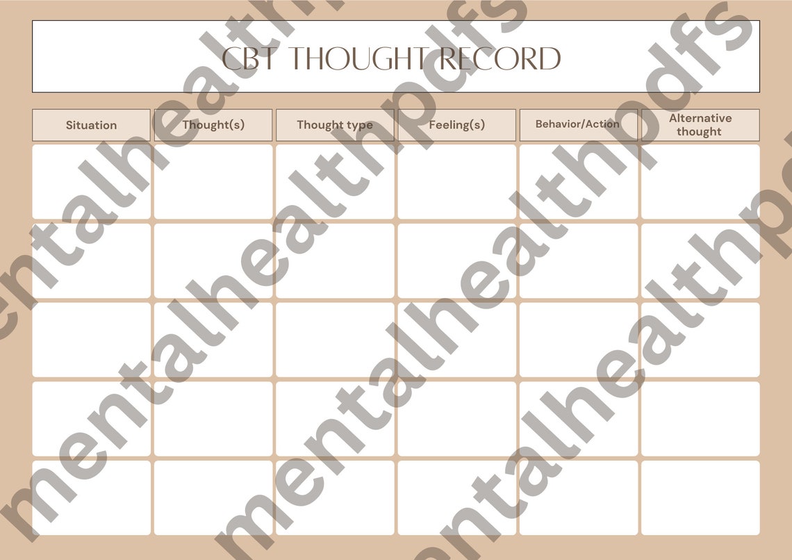 CBT Thought Record Printable PDF - Etsy