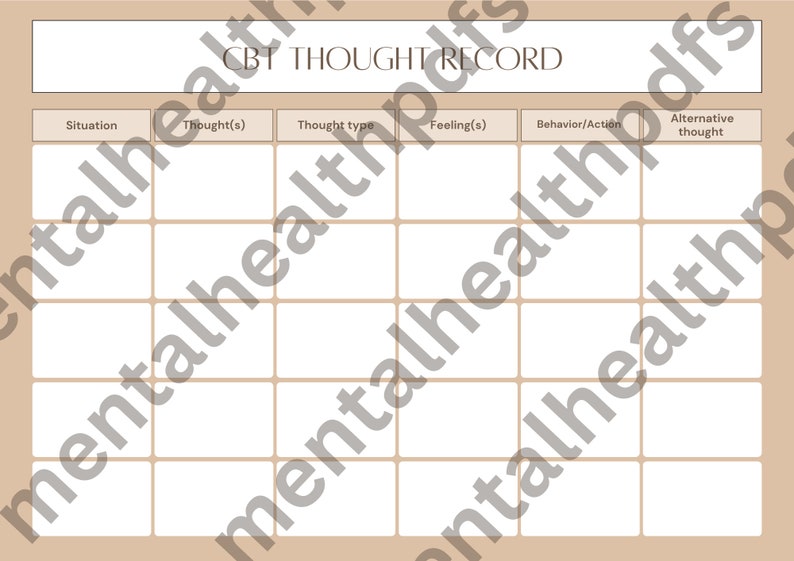 CBT Thought Record Printable PDF - Etsy