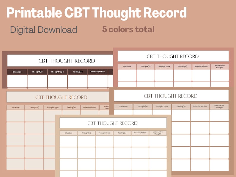 CBT Thought Record Printable PDF - Etsy