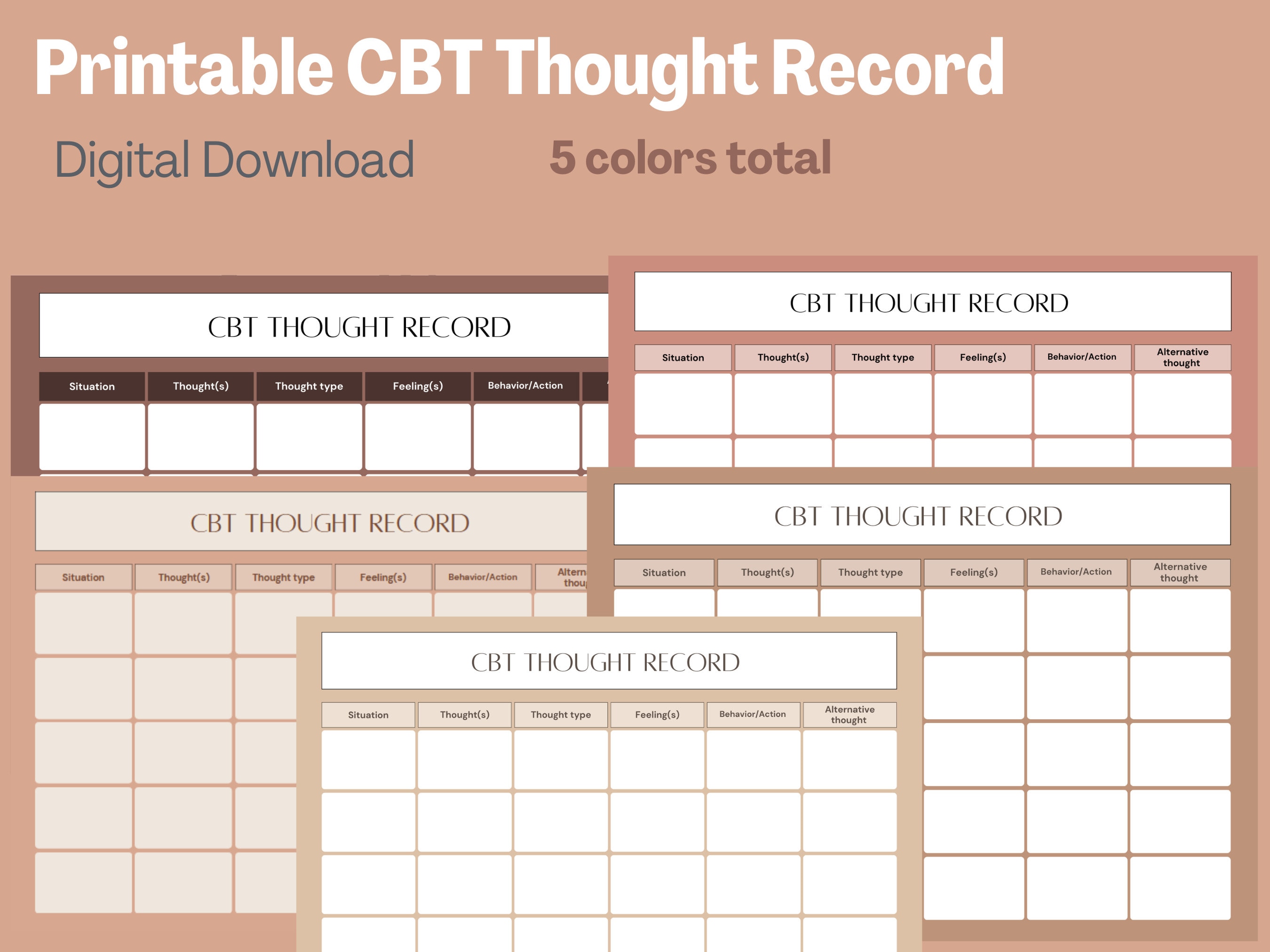 CBT Thought Record Printable PDF - Etsy