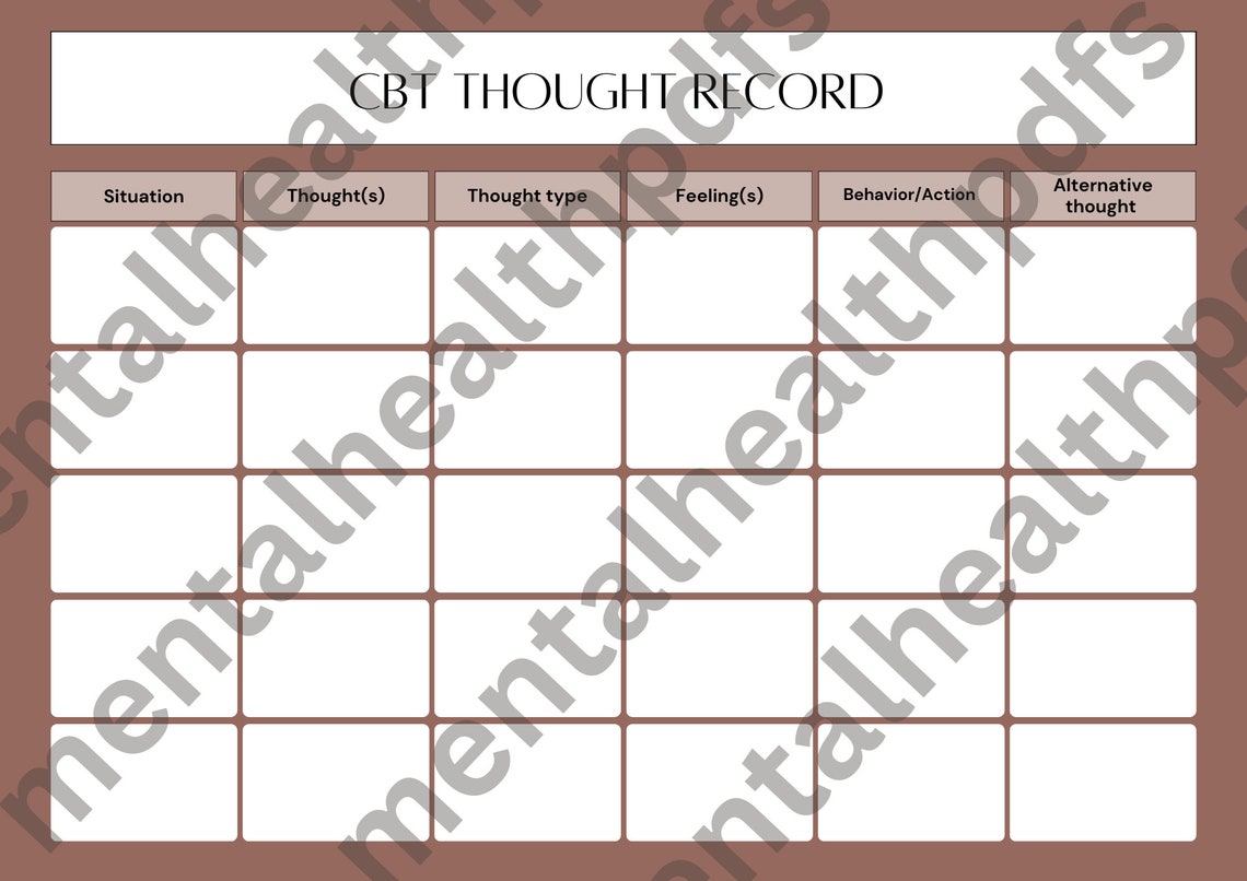 CBT Thought Record Printable PDF - Etsy