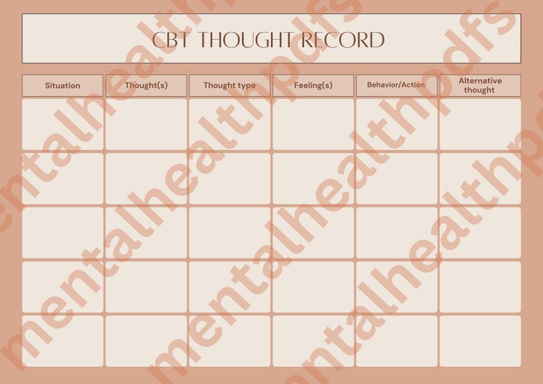 CBT Thought Record Printable PDF - Etsy