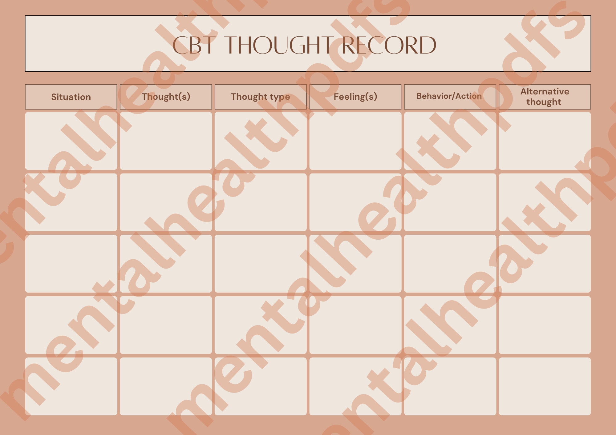 CBT Thought Record Printable PDF - Etsy