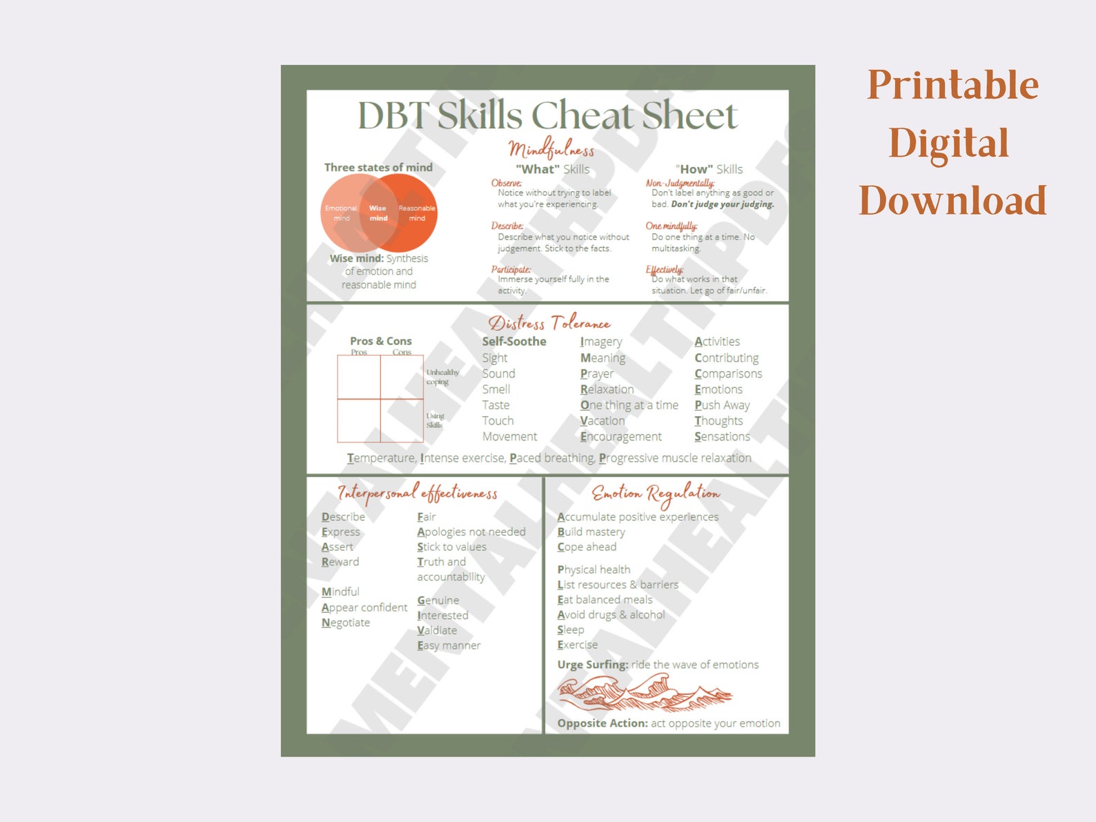 DBT Skills Cheat Sheet Printable PDF - Etsy Denmark
