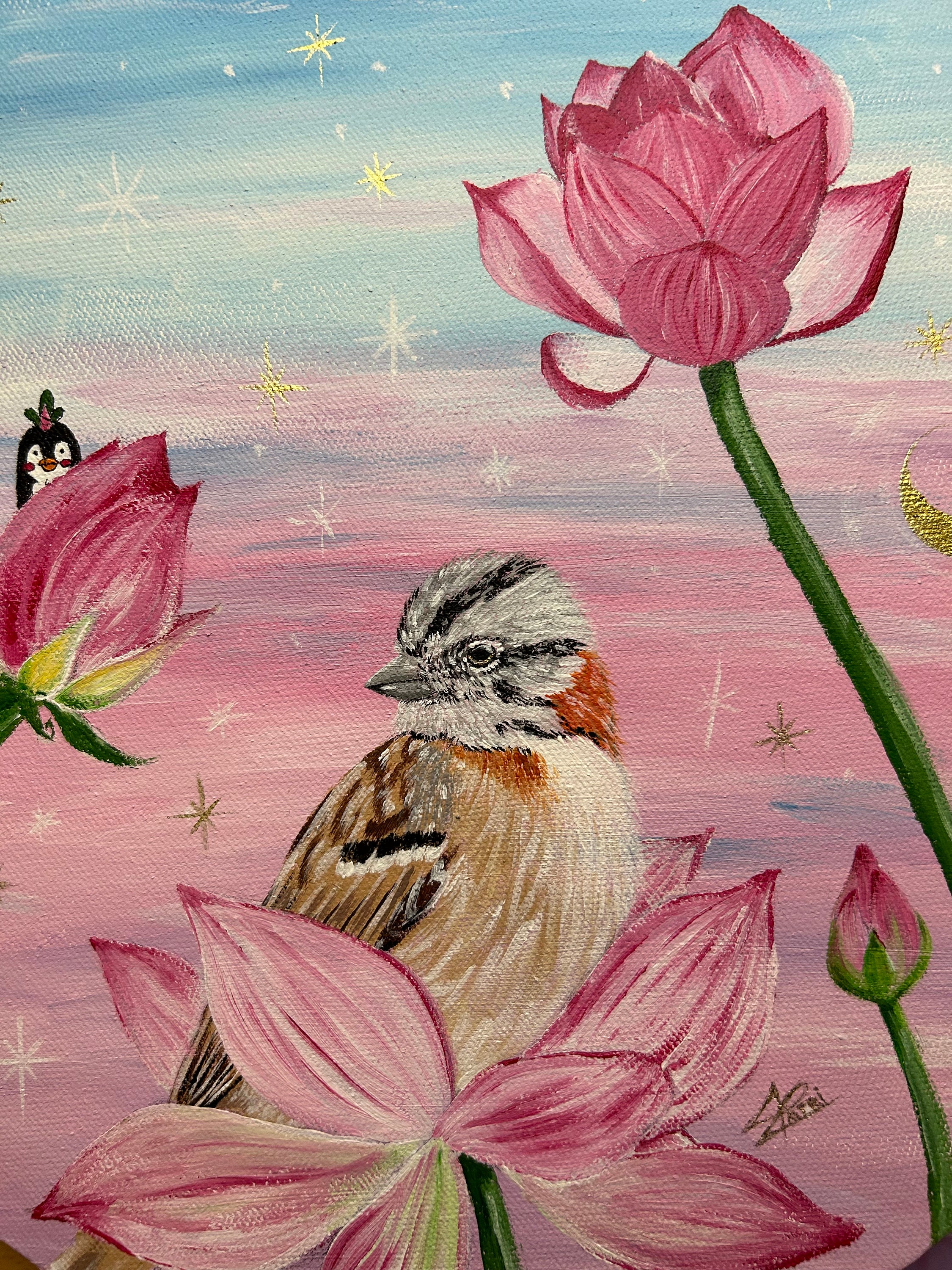 Rufous-collared Sparrow Art Golden Moon Little Penguin Bird - Etsy