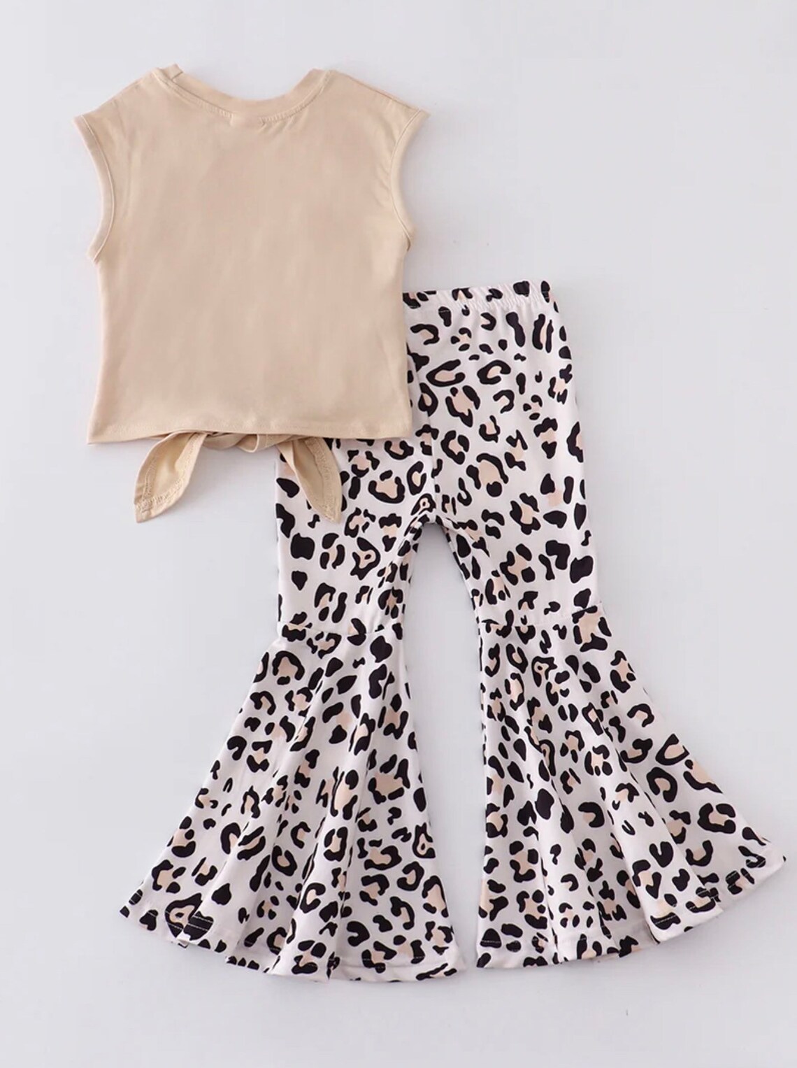 Maggie Beige Girls Leopard Knot Top Two Piece Bell Bottom Set - Etsy