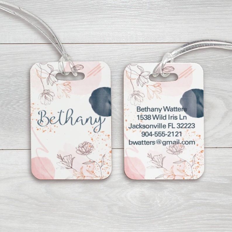 Personalized Floral Luggage Tag: Custom Name Bag Tag, Travel Gift - Etsy