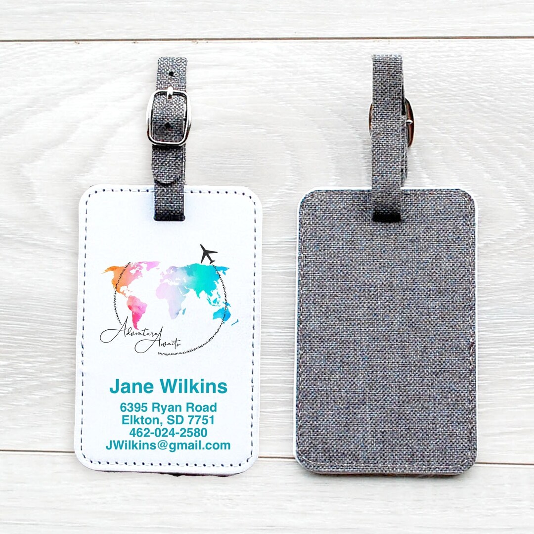 Watercolor World Map Luggage Tag: Personalized Adventure Awaits Bag Tag ...