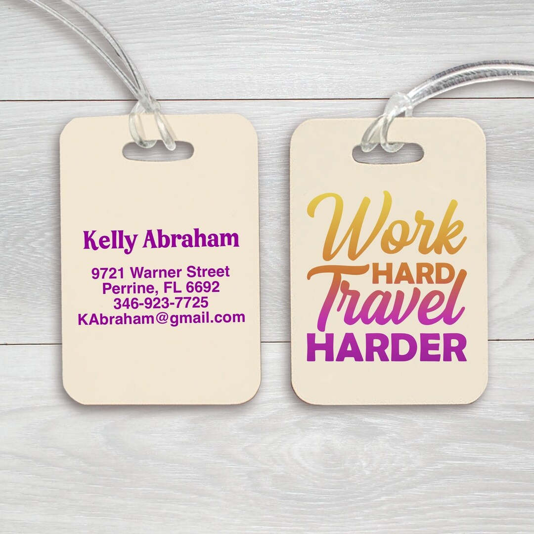 Work Hard Travel Harder Luggage Tag: Custom Personalized Bag Tag - Etsy