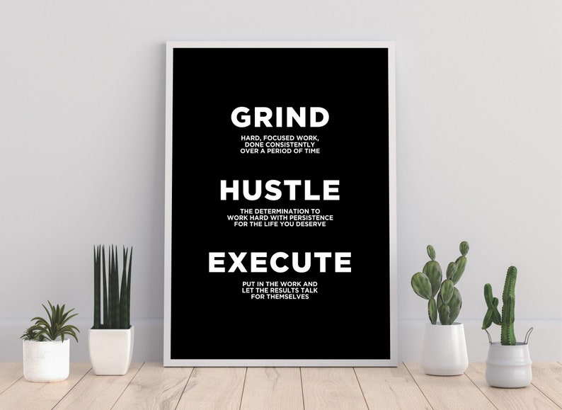 Grind Hustle Execute Definition Print, Office Decoration Wall ... Grind Hustle Execute Definition Print, Office Decoration Wall ...