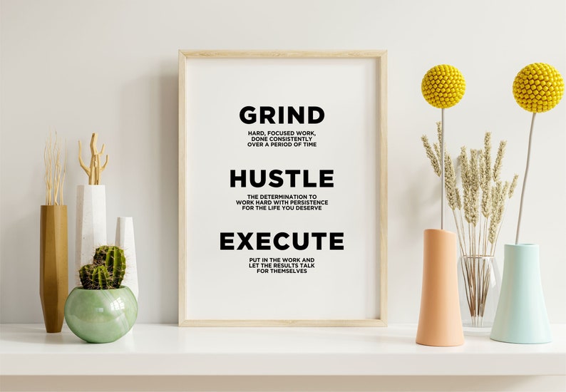 Grind Hustle Execute Definition Print, Office Decoration, Inspirational ...