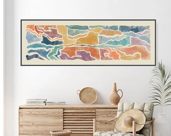 Abstract Horizontal Wall Art Panoramic Colorful Painting Long - Etsy