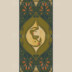 Long Narrow Wall Art, Art Nouveau Print, Retro Art Decor, Vintage Koi ...
