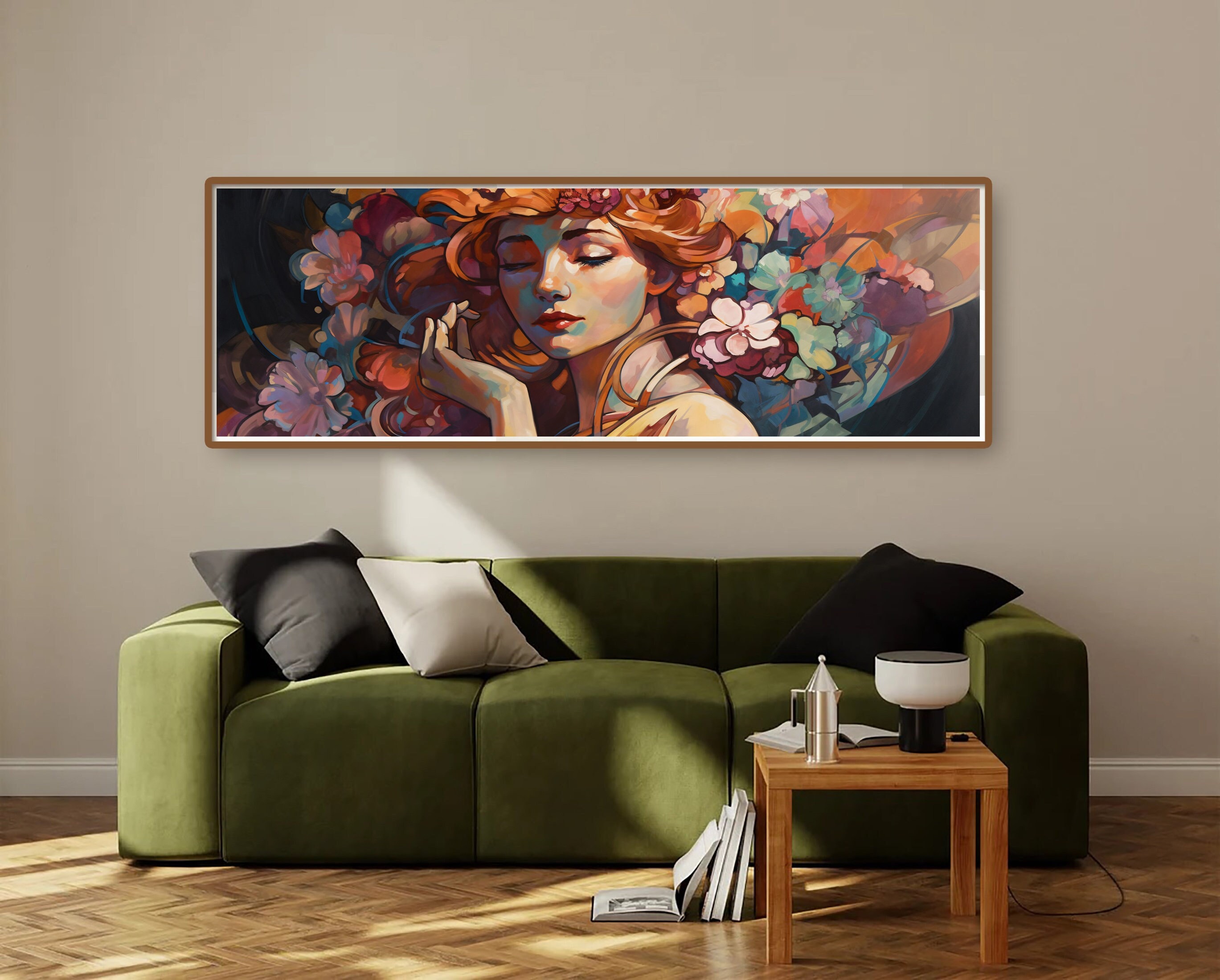 Long Horizontal Oil Painting Beautiful Woman Art Art Nouveau - Etsy