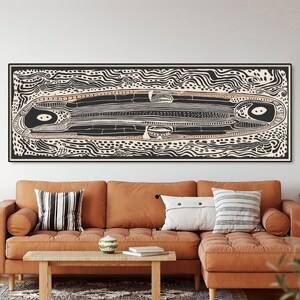 Aboriginal Panoramic Art, Long Horizontal Wall Art, Black and White ...