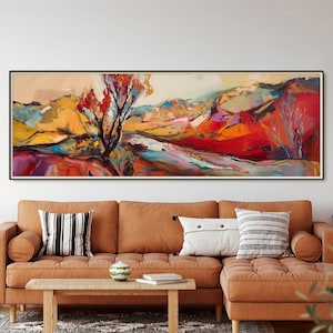 Abstract Long Horizontal Landscape, Expressionist Colorful Wall Art ...
