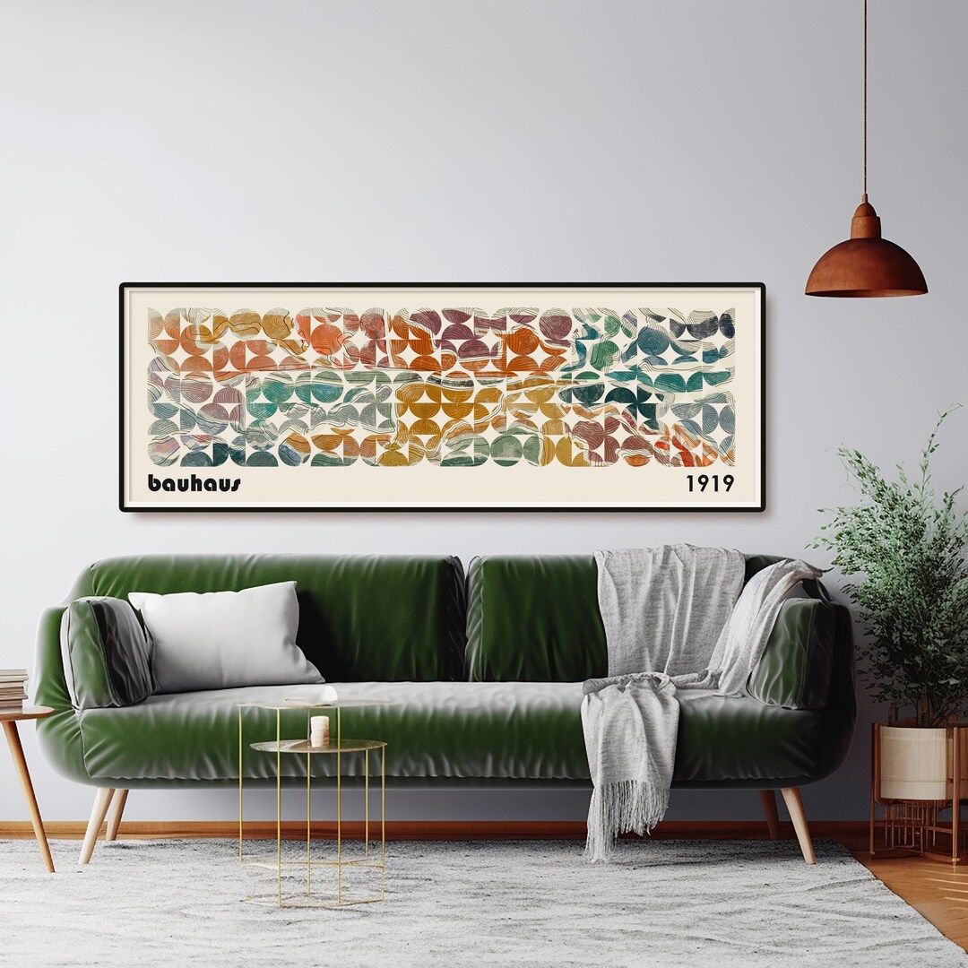 Abstract Horizontal Bauhaus Wall Art, Panoramic Colorful Painting ...