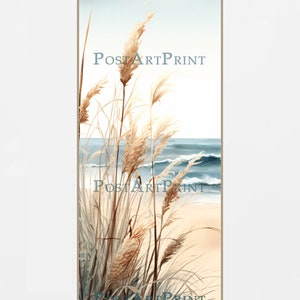 Coastal Wall Art, Beach Grass Painting, Long Vertical Seaside Landscape ...