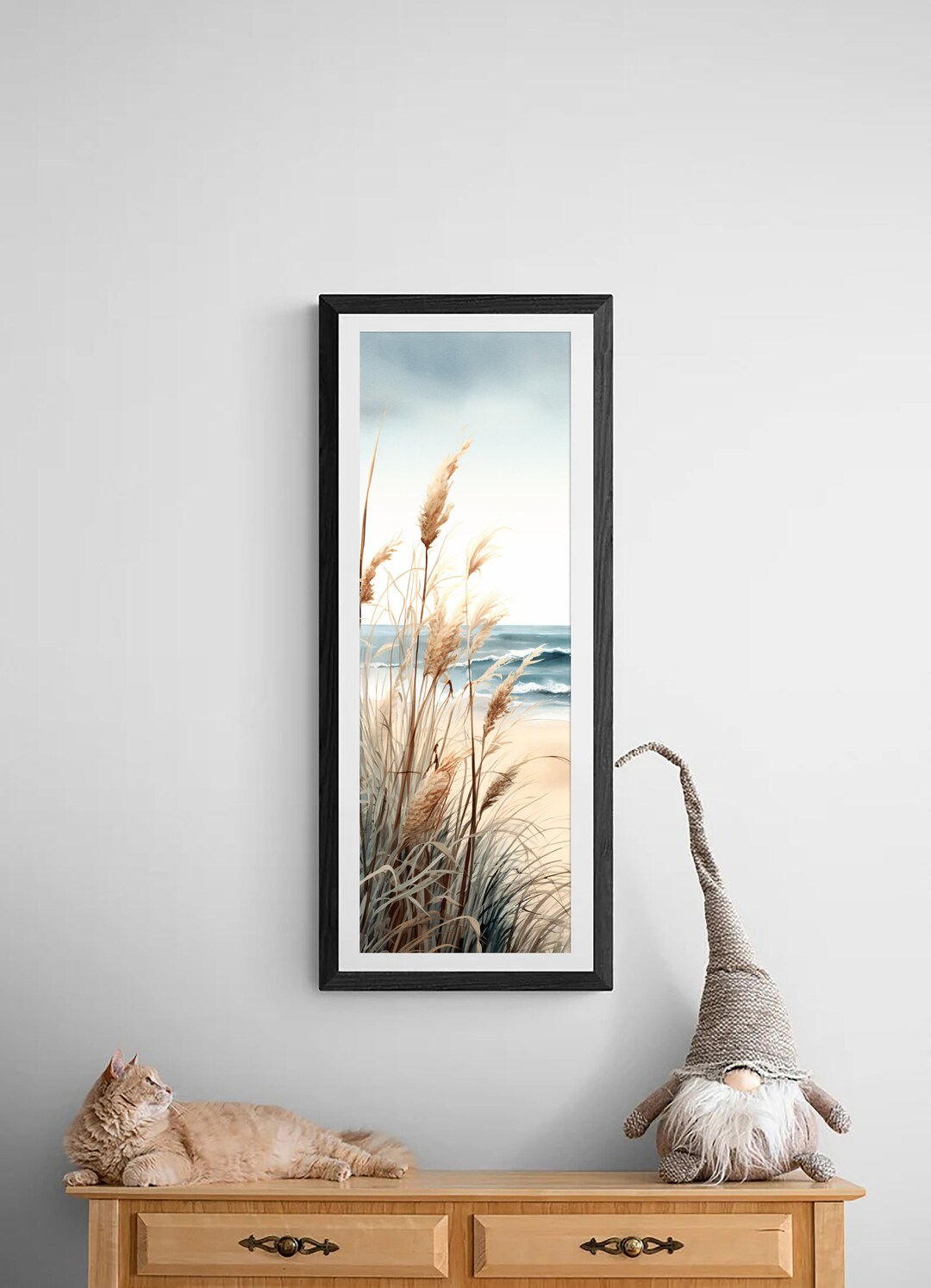 Coastal Wall Art, Beach Grass Painting, Long Vertical Seaside Landscape ...