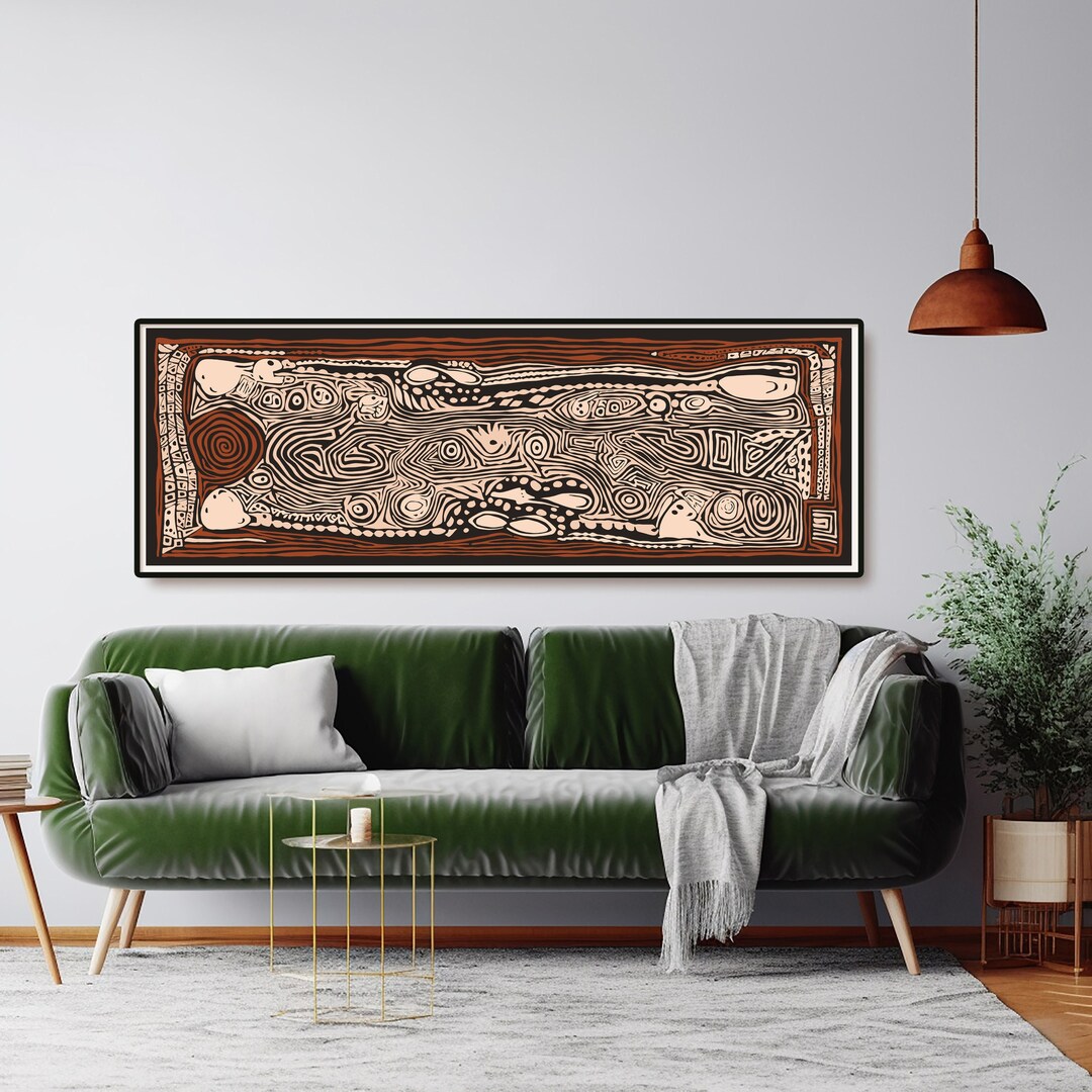 Long Horizontal Wall Art, Black and Beige Wall Art, Aboriginal ...