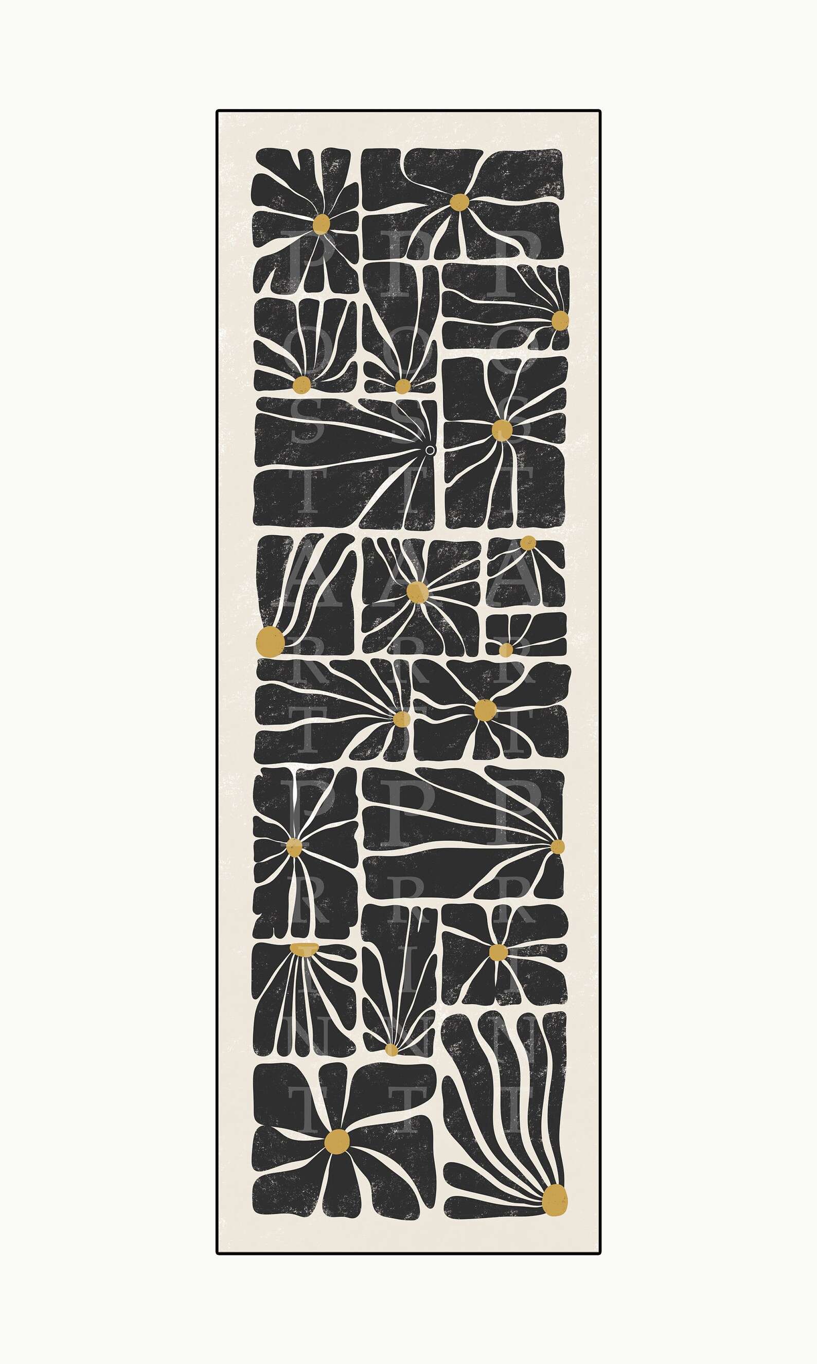 Long Narrow Art Set of 3, Abstract Black and Yellow Wall Art, Wide Art ...