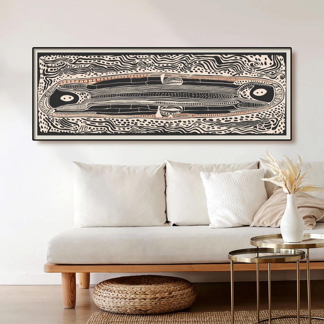 Aboriginal Panoramic Art, Long Horizontal Wall Art, Black and White ...